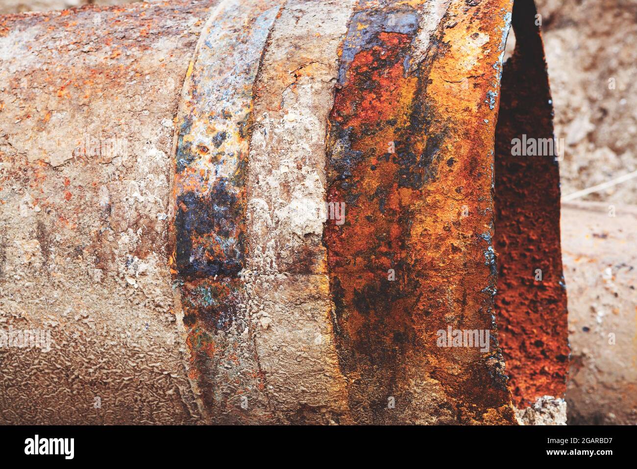 Fragments of old large water pipes. After many years of operation ...
