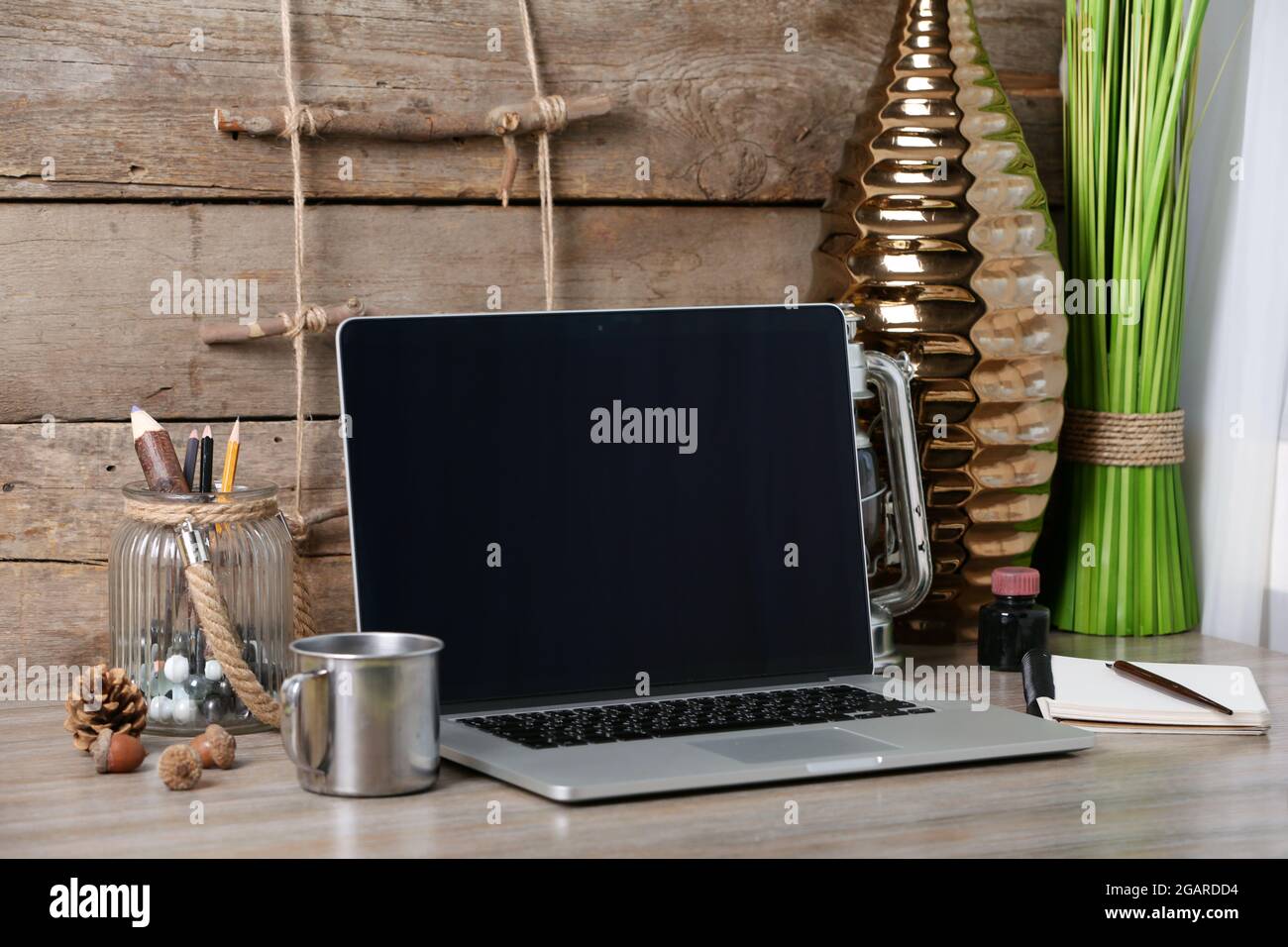 Workplace. Retro design concept Stock Photo - Alamy