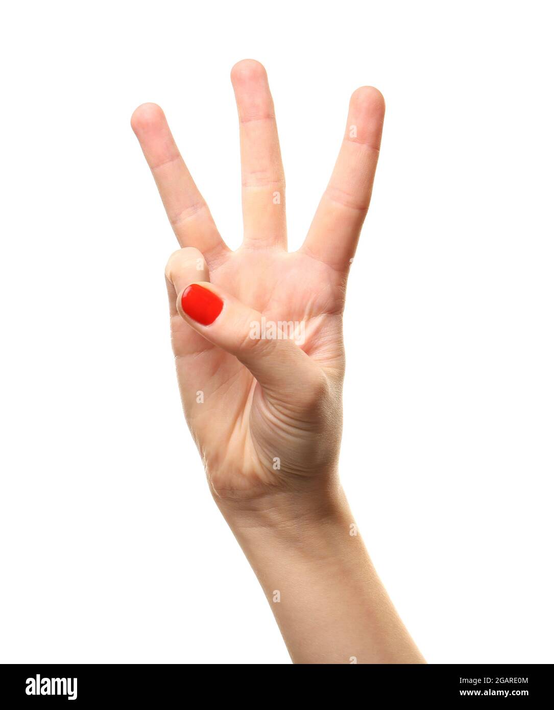 Woman hand making sign isolated on white background Stock Photo - Alamy