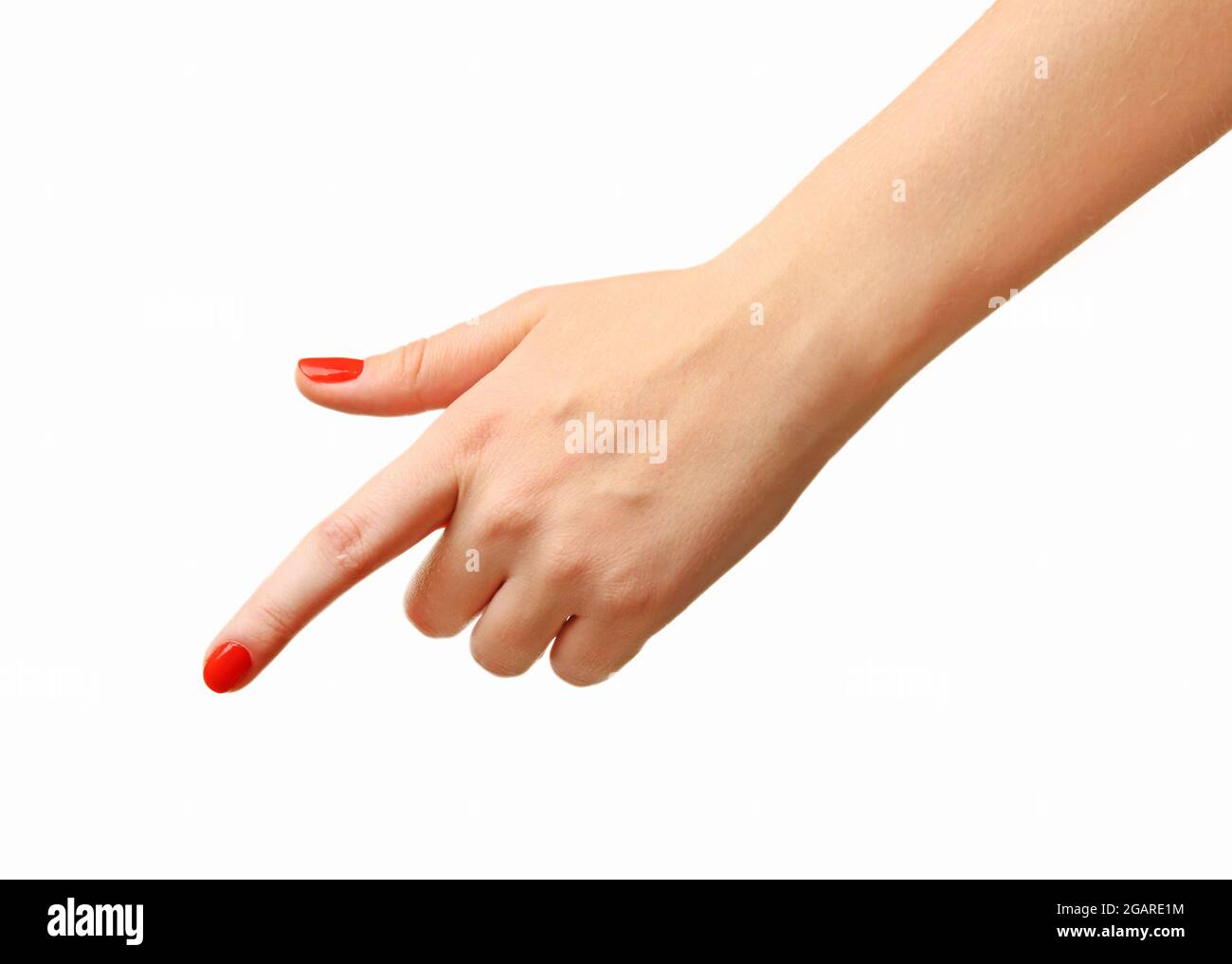 Woman hand making sign isolated on white background Stock Photo - Alamy