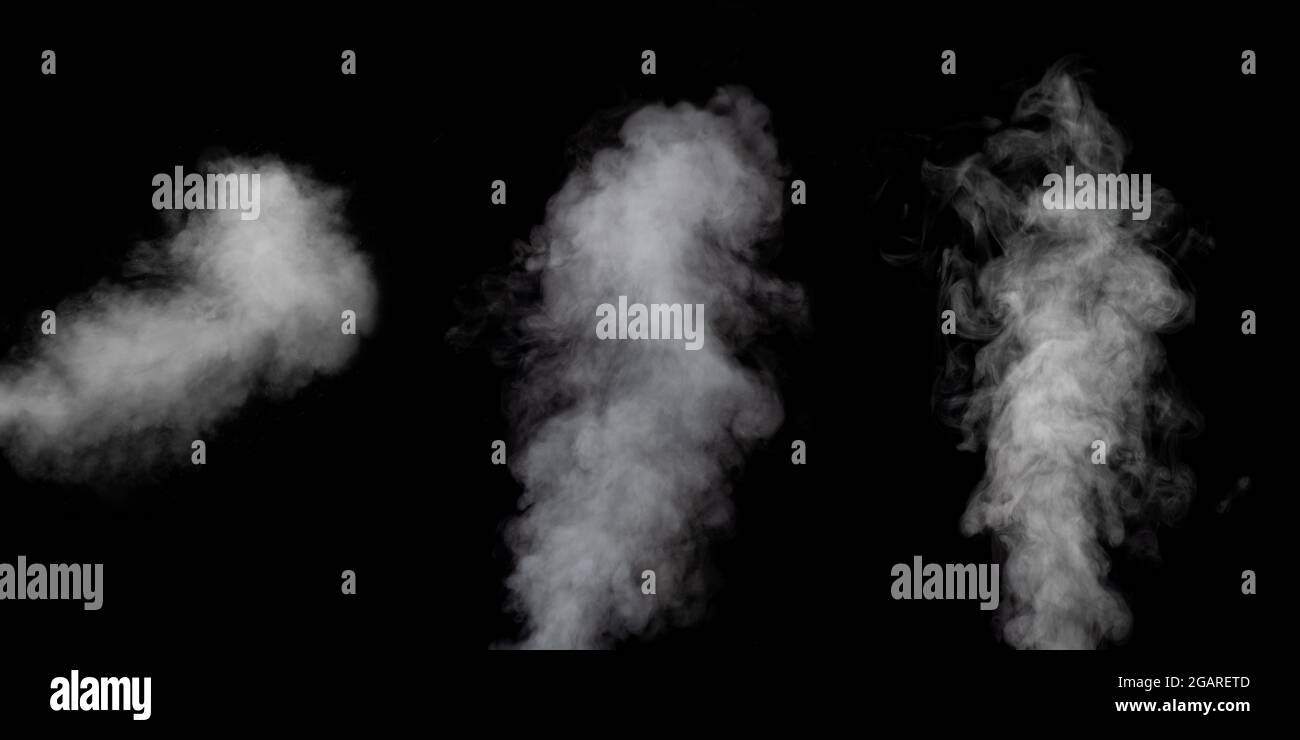 A perfect set of three different mystical curly white vapors or smoke ...