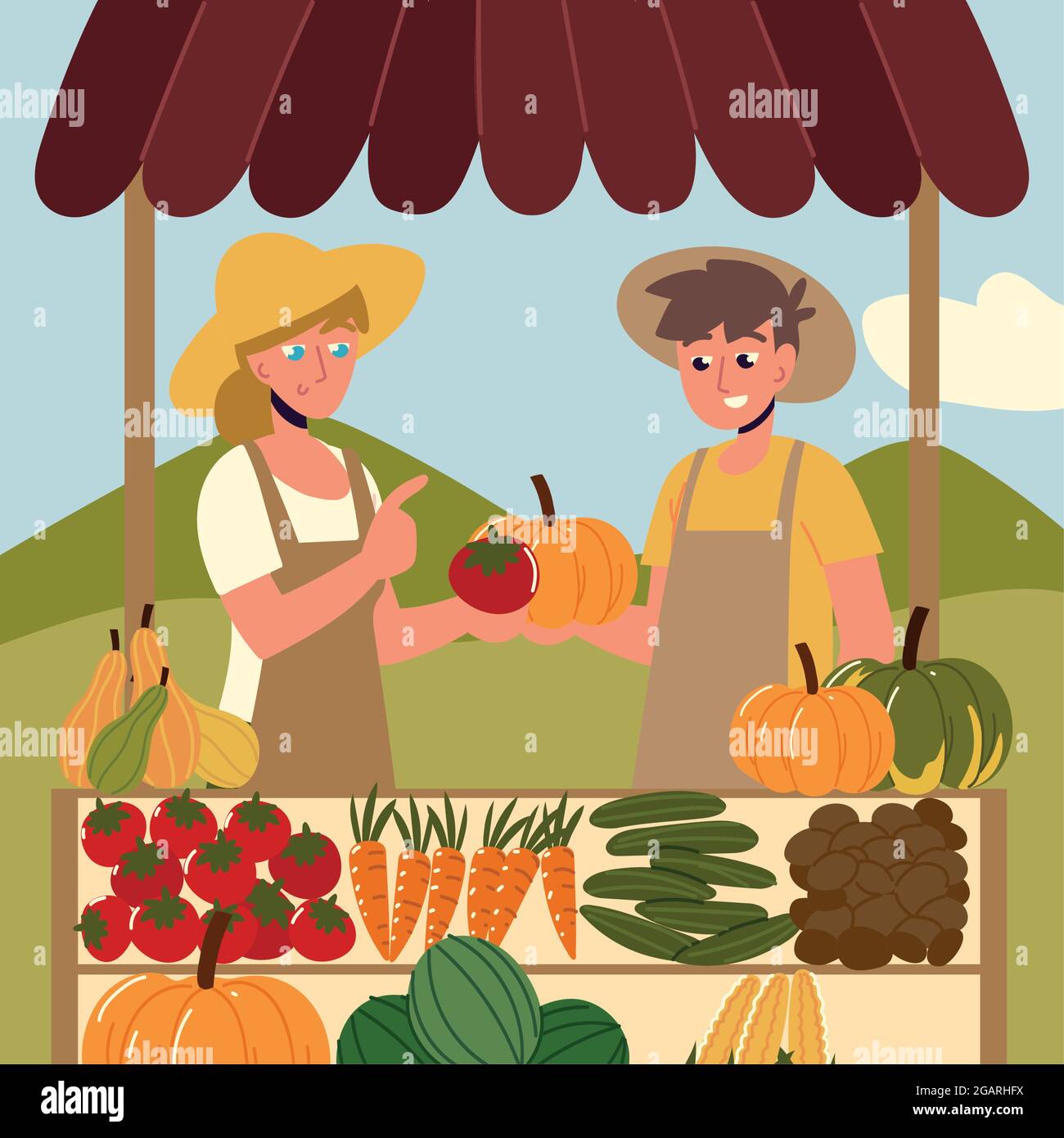 Farmers selling vegetables Stock Vector Images - Alamy