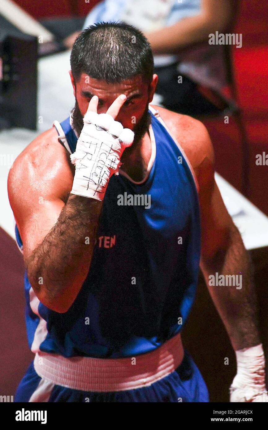 Tokyo. 1st Aug, 2021. Mourad Aliev of France gestures after the referee ...