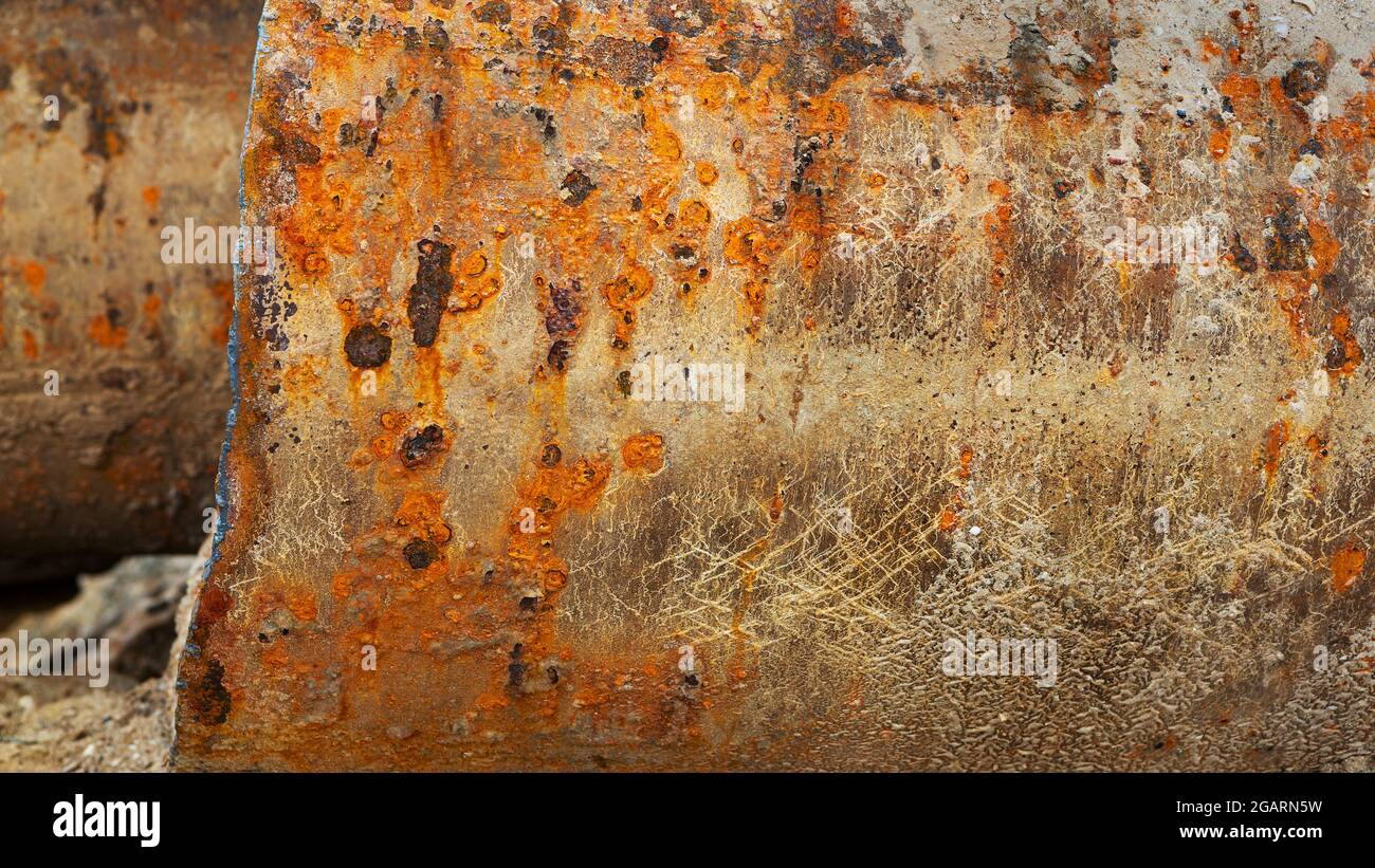 Fragments of old large water pipes. After many years of operation ...