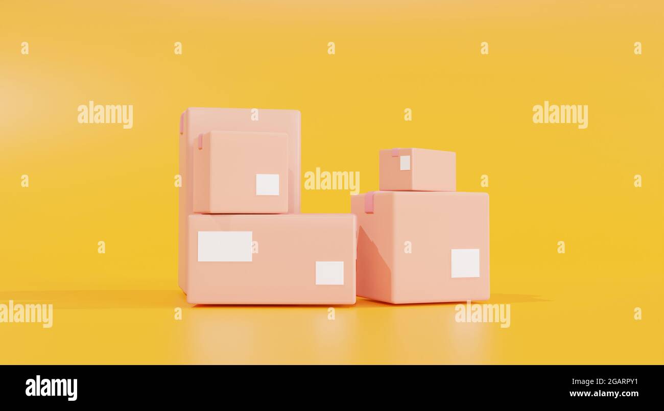 3D illustration Pile of stacked sealed goods cardboard boxes Stock ...