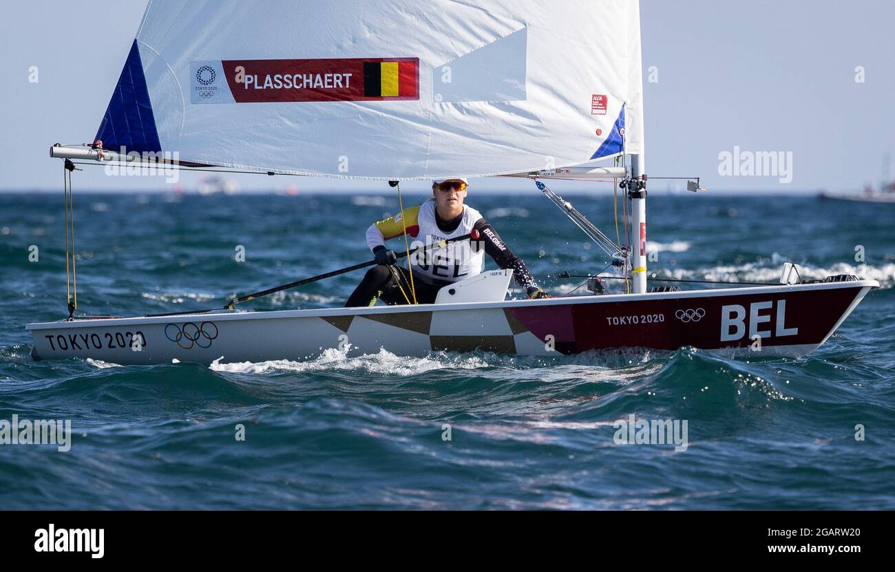 Belgian Emma Plasschaert pictured in action during the medal race of ...