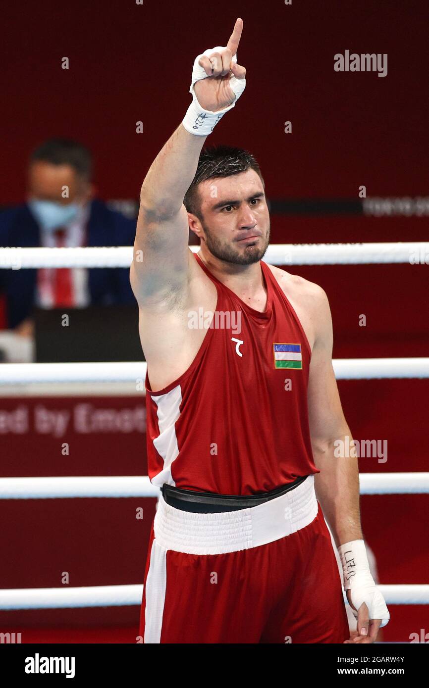 Tokyo, Japan. 1st Aug, 2021. Bakhodir Jalolov of Uzbekistan celebrates ...