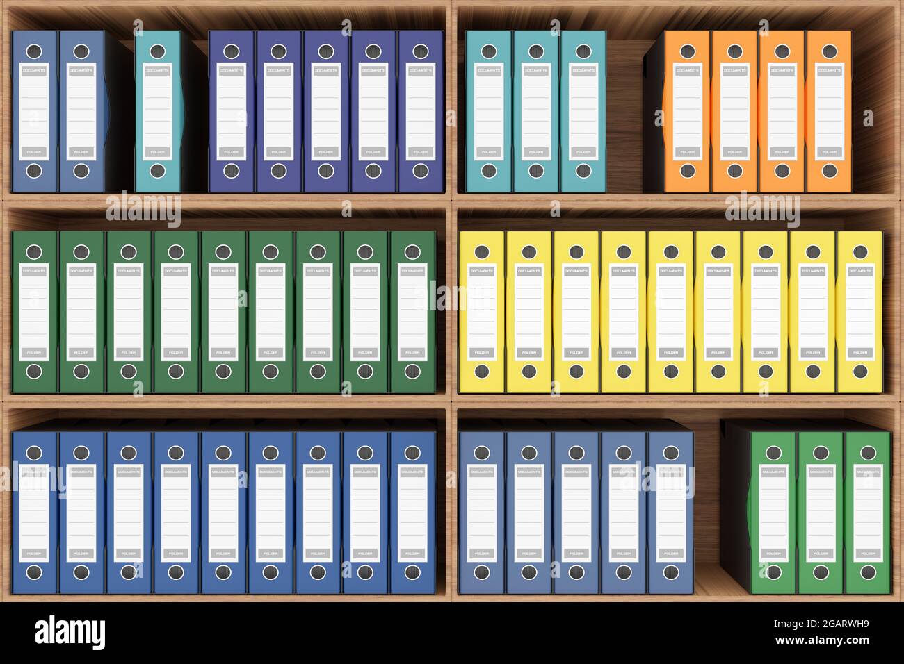 3D illustration. Series of folders of various colors wallets for ...