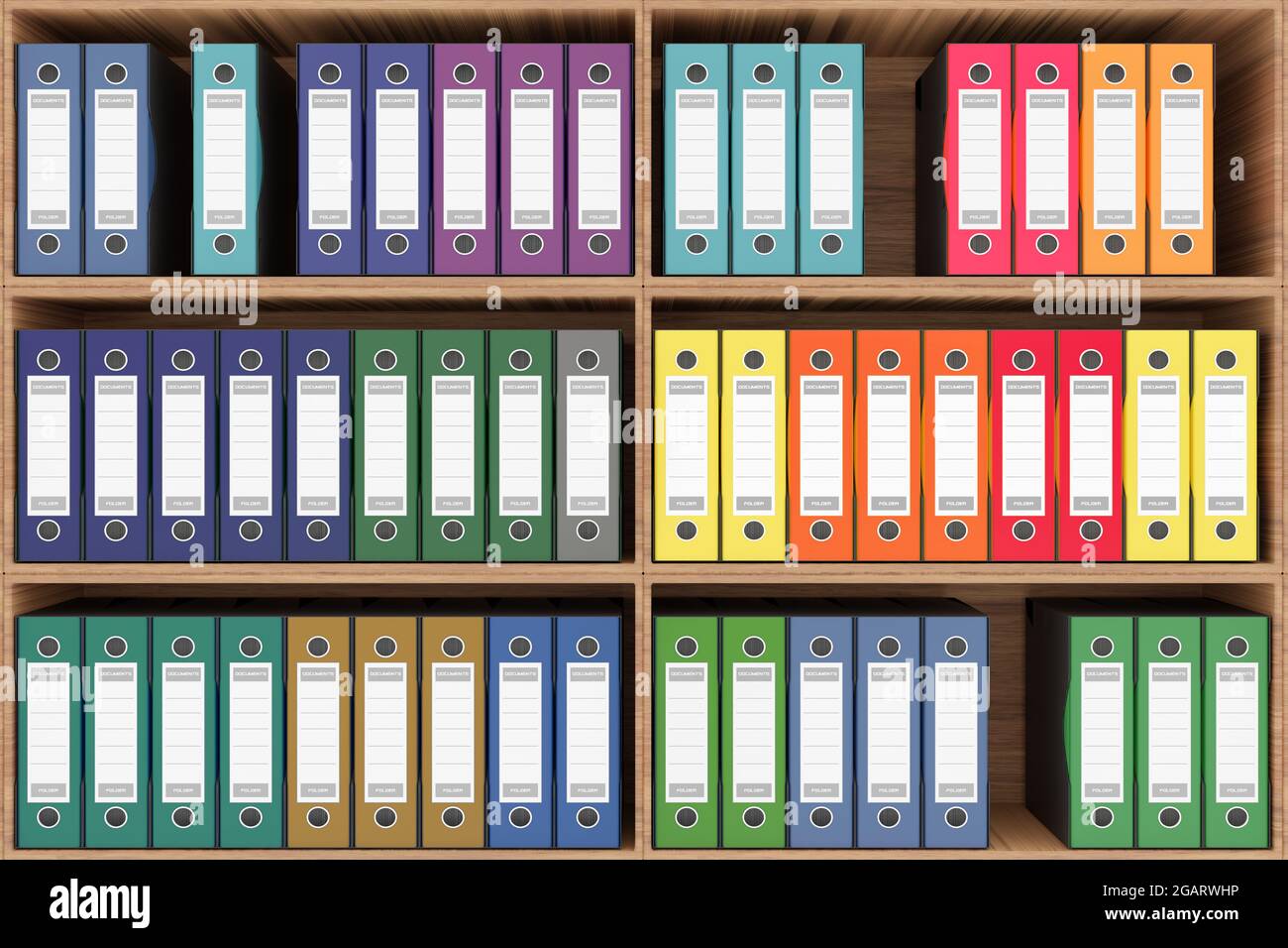 3D illustration. Series of folders of various colors wallets for ...