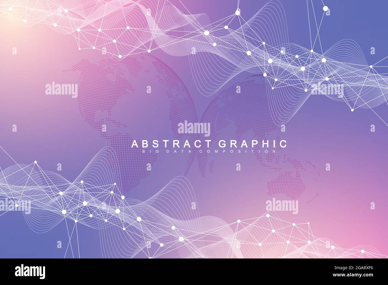 Digits abstract background with connected line and dots, wave flow. Digital neural networks ...