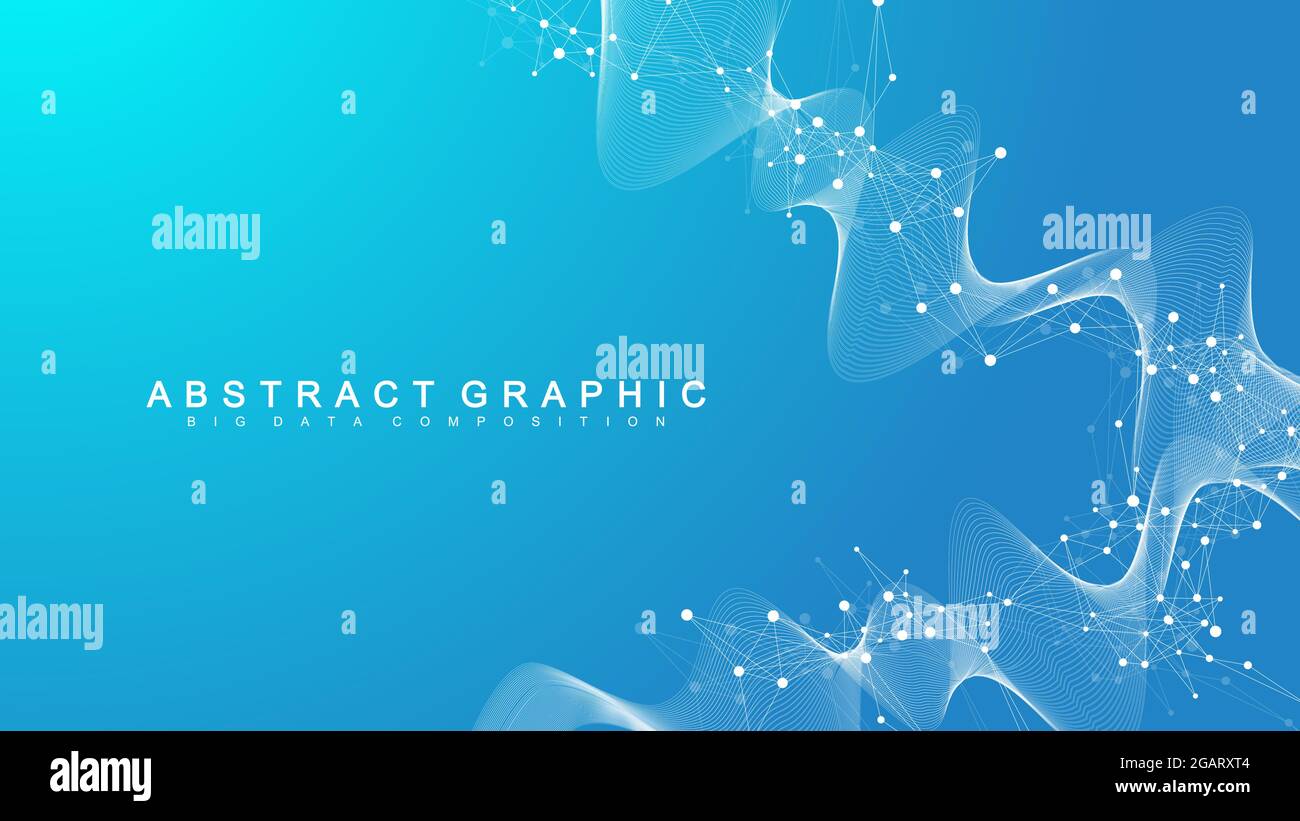 Digits abstract background with connected line and dots, wave flow. Digital neural networks ...