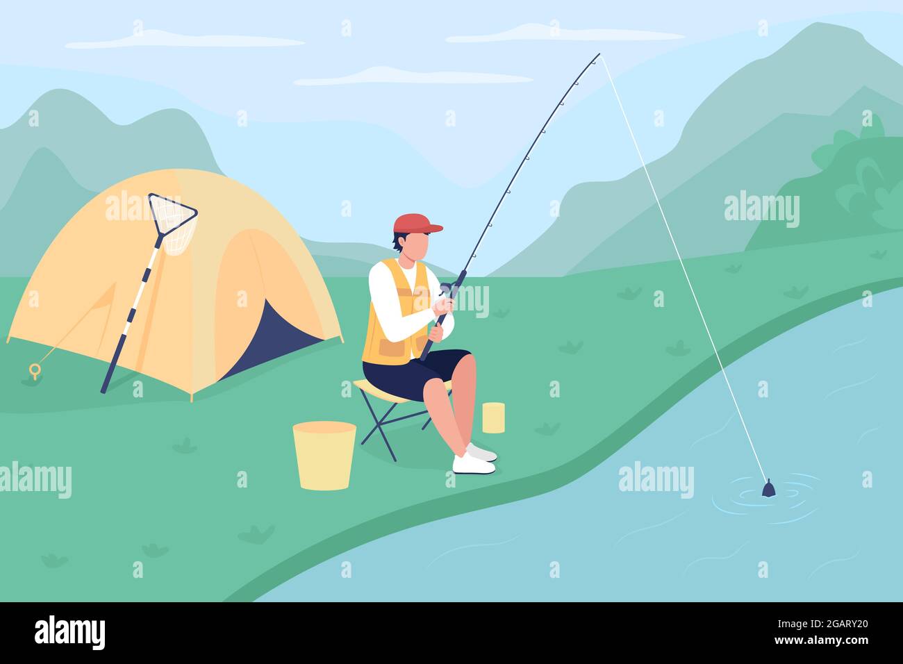 Lake fishing flat color vector illustration Stock Vector Image & Art ...