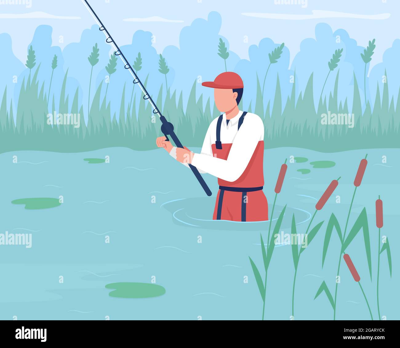 Wade fishing flat color vector illustration Stock Vector Image & Art ...