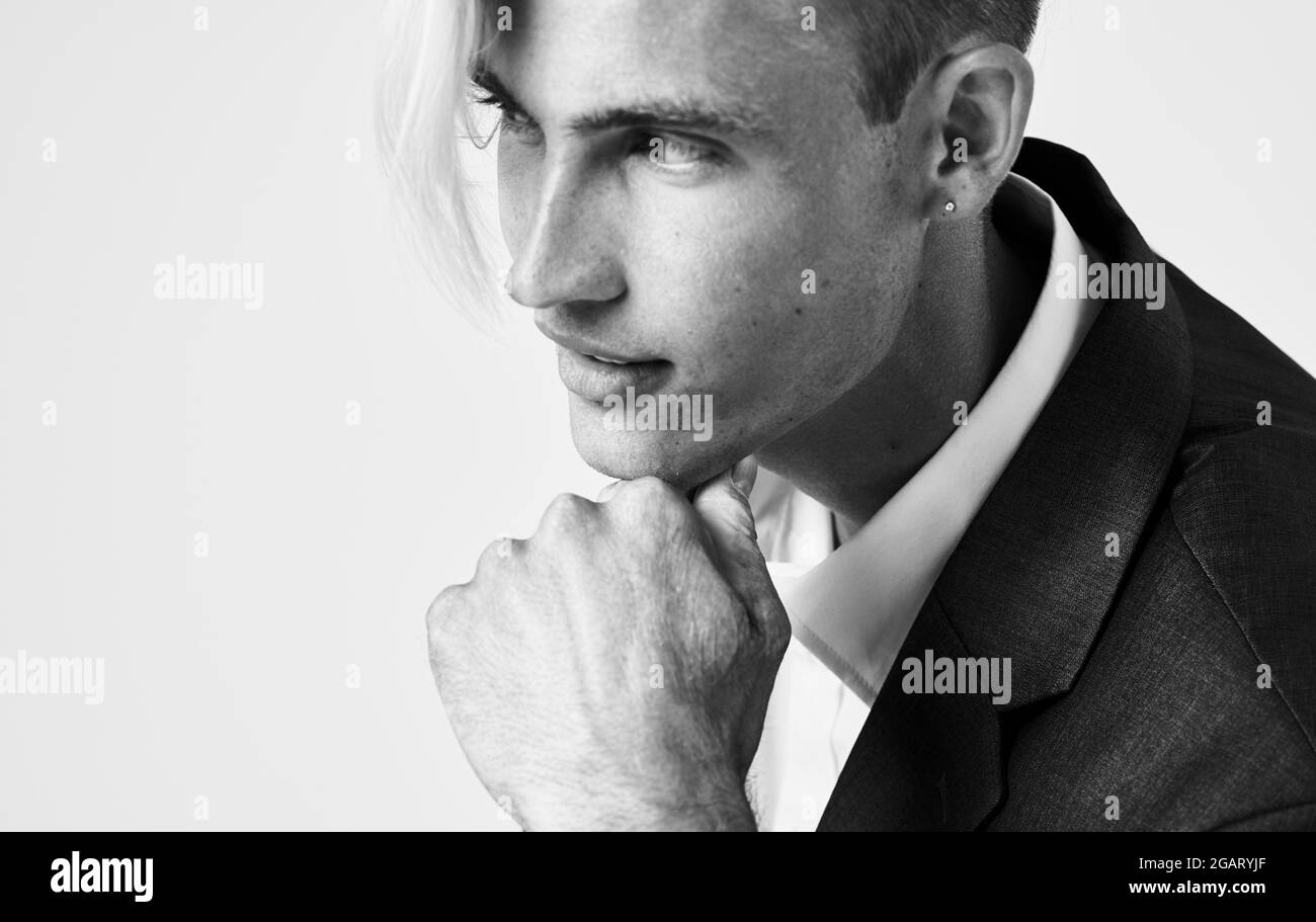 Portrait adult male artist standing Black and White Stock Photos ...