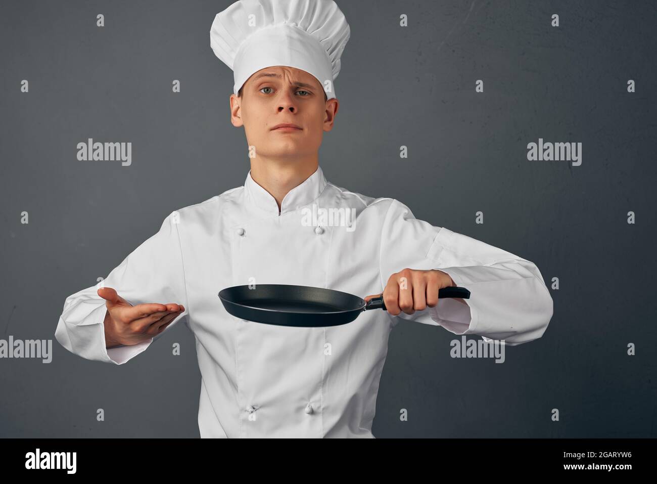 chef with a frying pan in his hands emotions cooking restaurant Stock ...