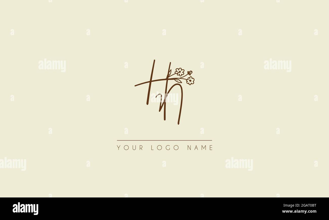 Initial letter HN Or NH Signature handwritten wedding botanical floral icon logo vector design ...