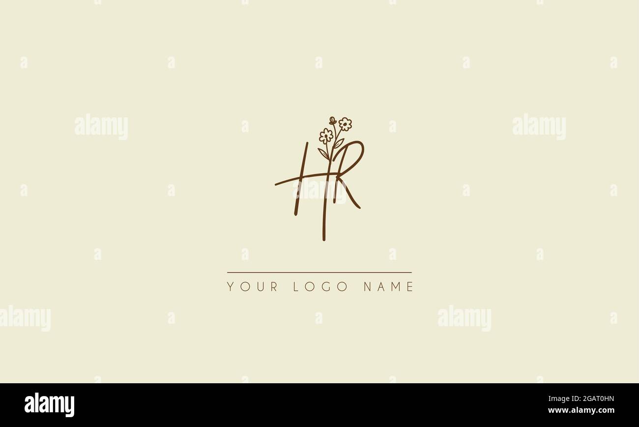 Initial letter HR Or RH Signature handwritten wedding botanical floral ...