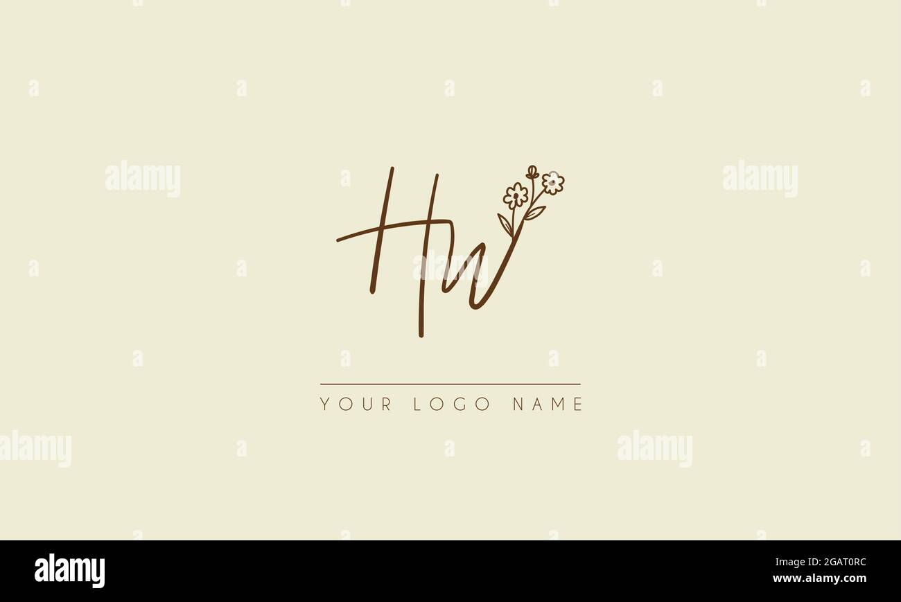 Initial letter HW Or WH Signature handwritten wedding botanical floral ...
