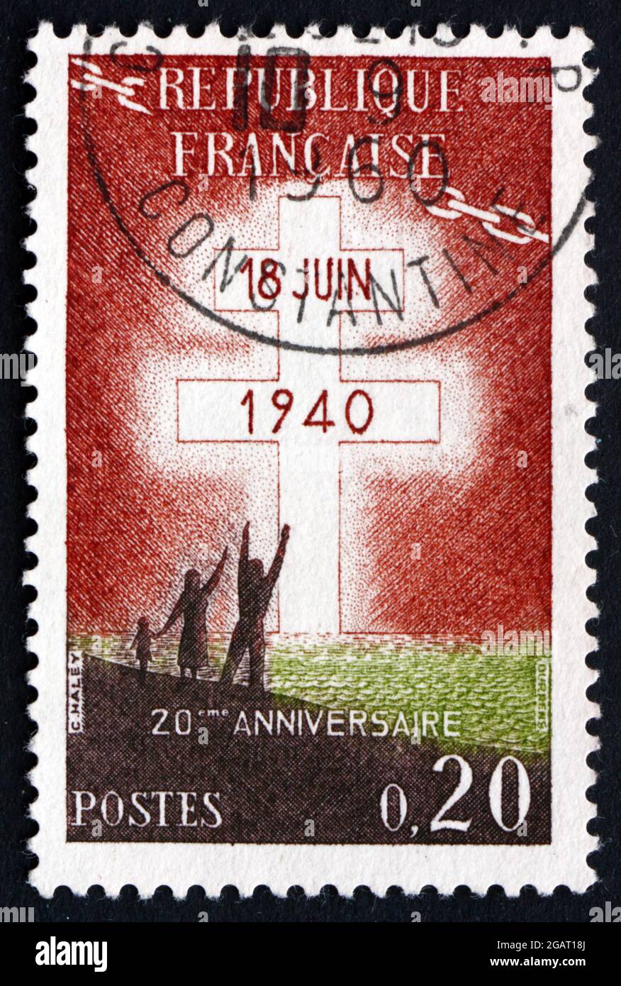 FRANCE - CIRCA 1960: a stamp printed in the France shows Lorraine Cross ...