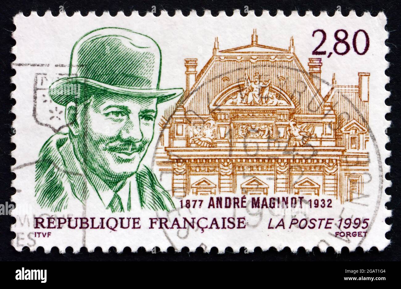 FRANCE - CIRCA 1995: a stamp printed in the France shows Andre Maginot ...