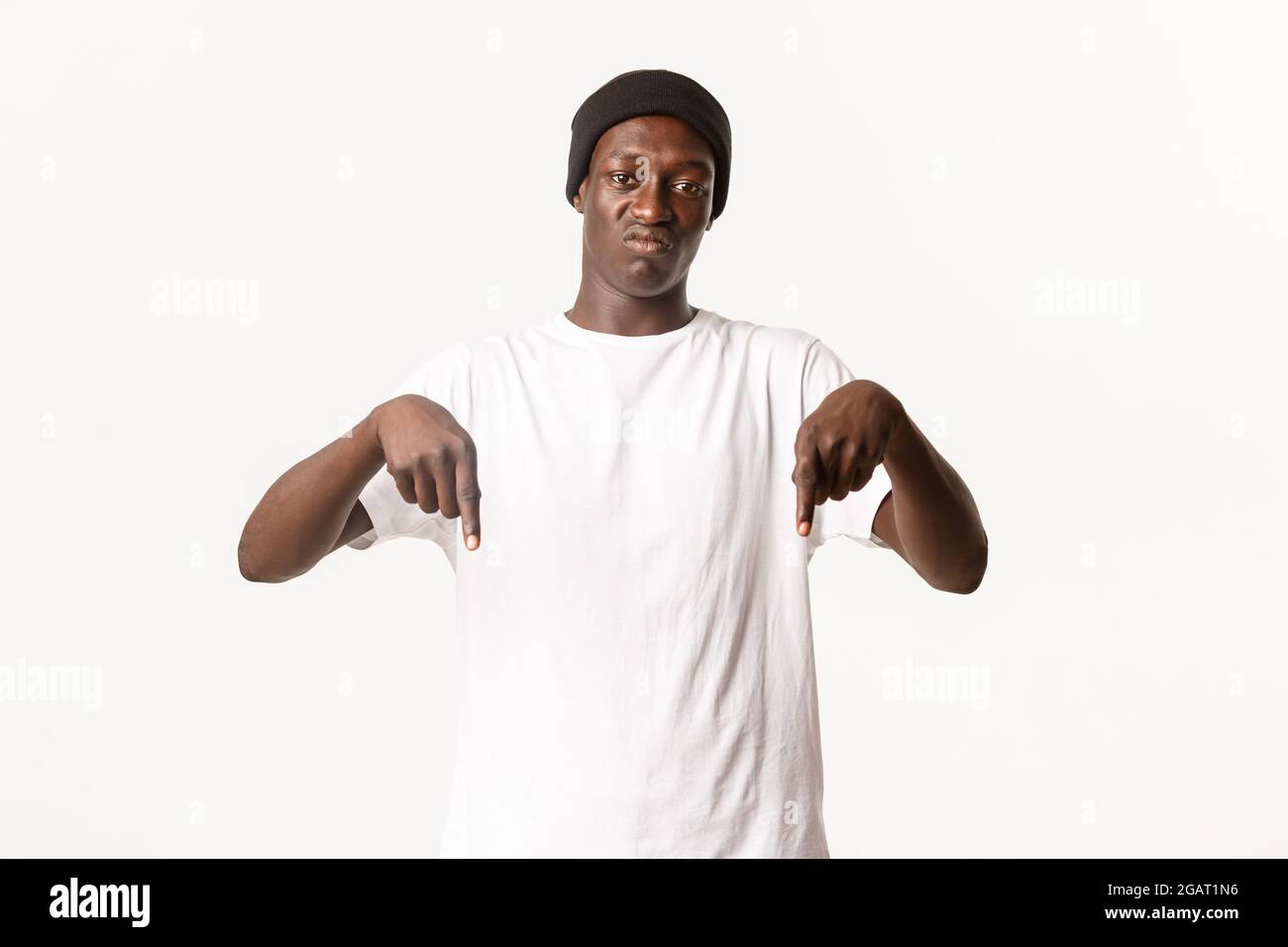 Portrait of skeptical, disappointed african-american guy complaining ...