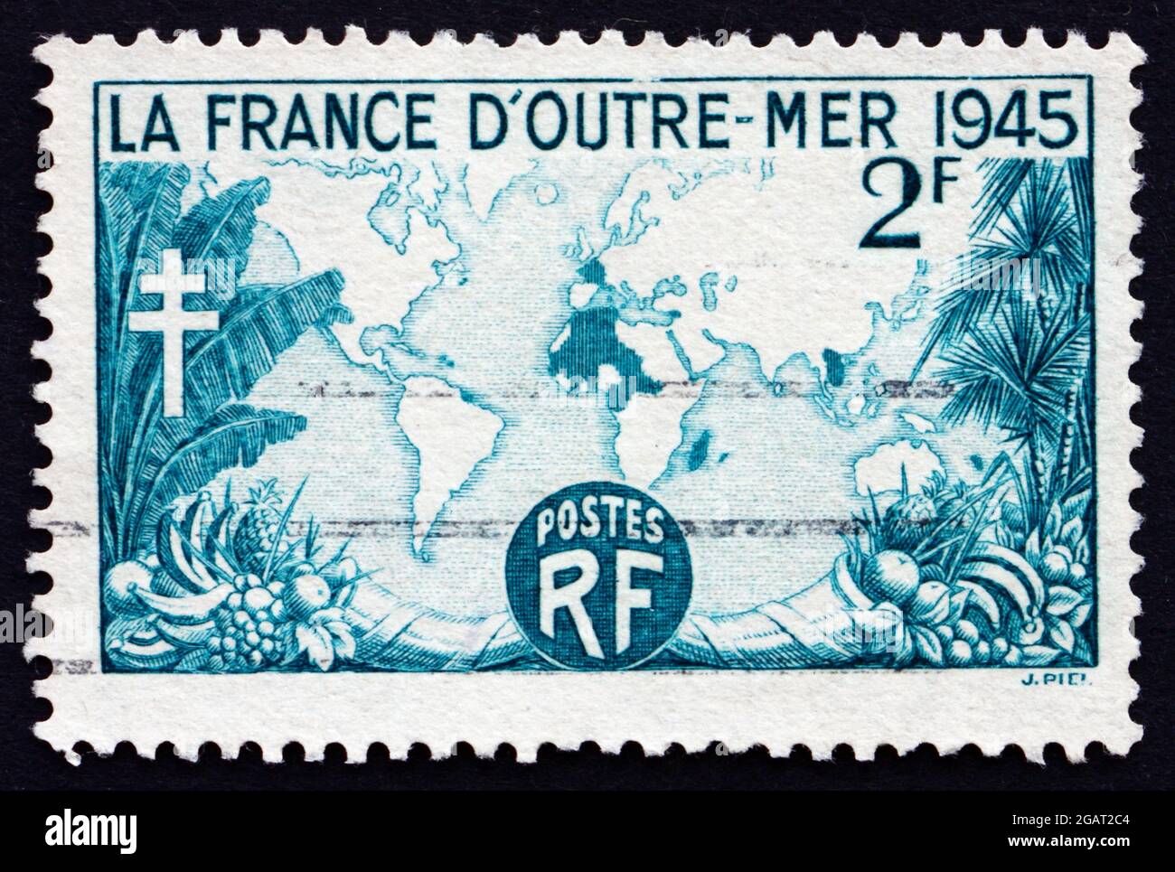 FRANCE - CIRCA 1945: a stamp printed in the France shows World Map ...