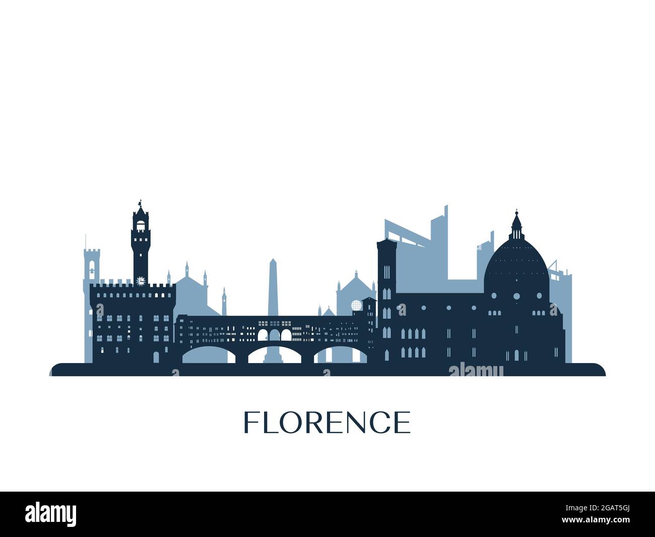 Florence skyline, monochrome silhouette. Vector illustration Stock ...