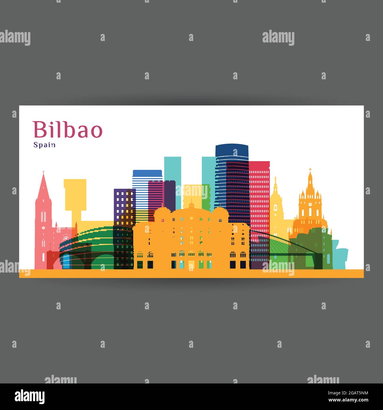 Bilbao city architecture silhouette. Colorful skyline. City flat design ...