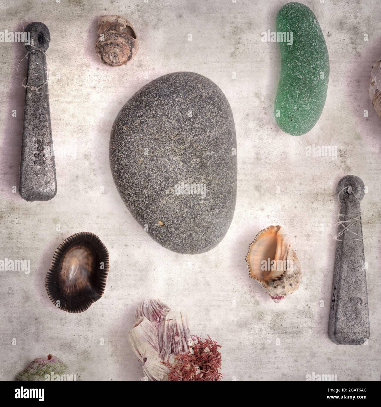 stylish textured old paper background with various objects found on ...