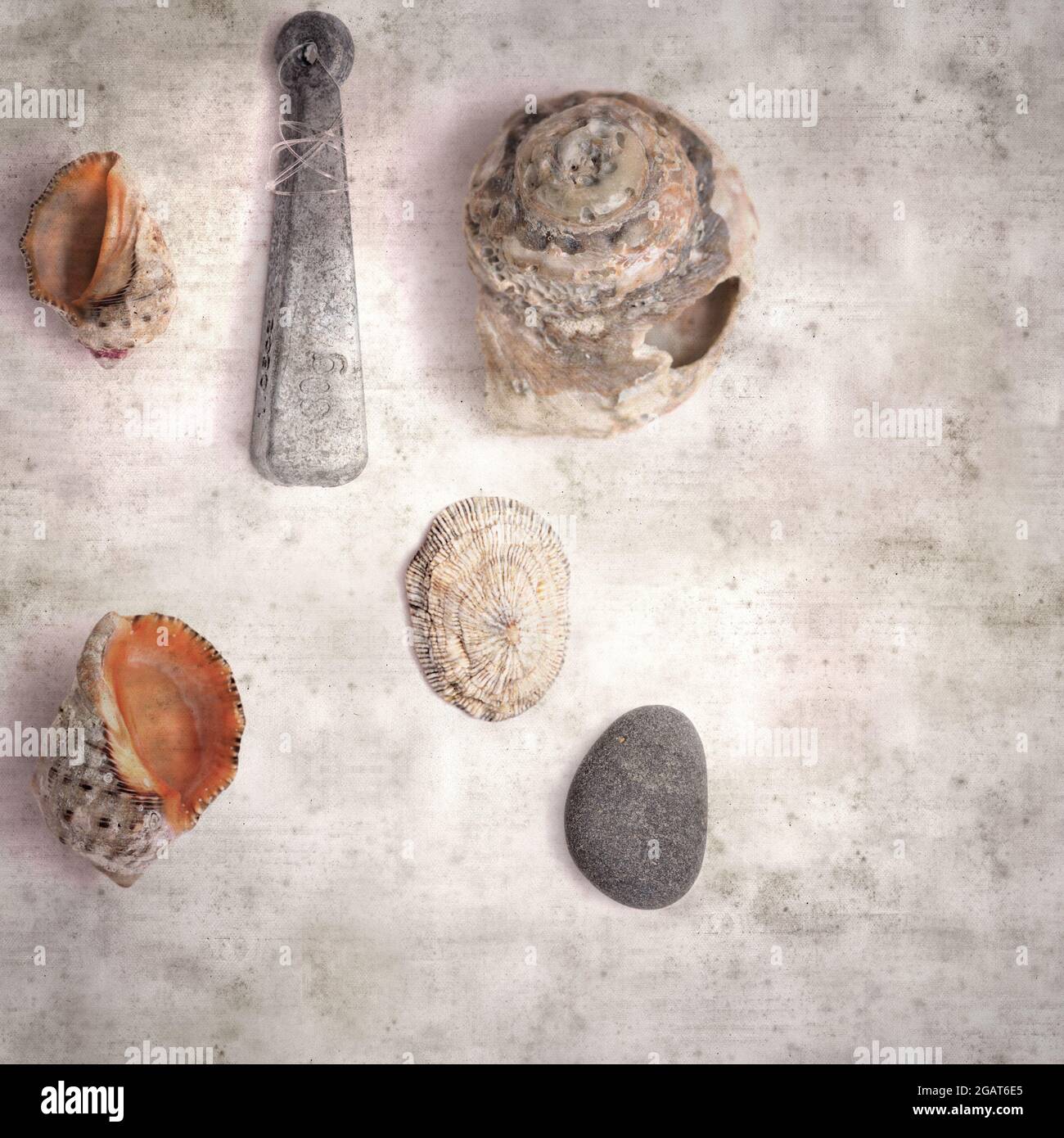 stylish textured old paper background with various objects found on ...