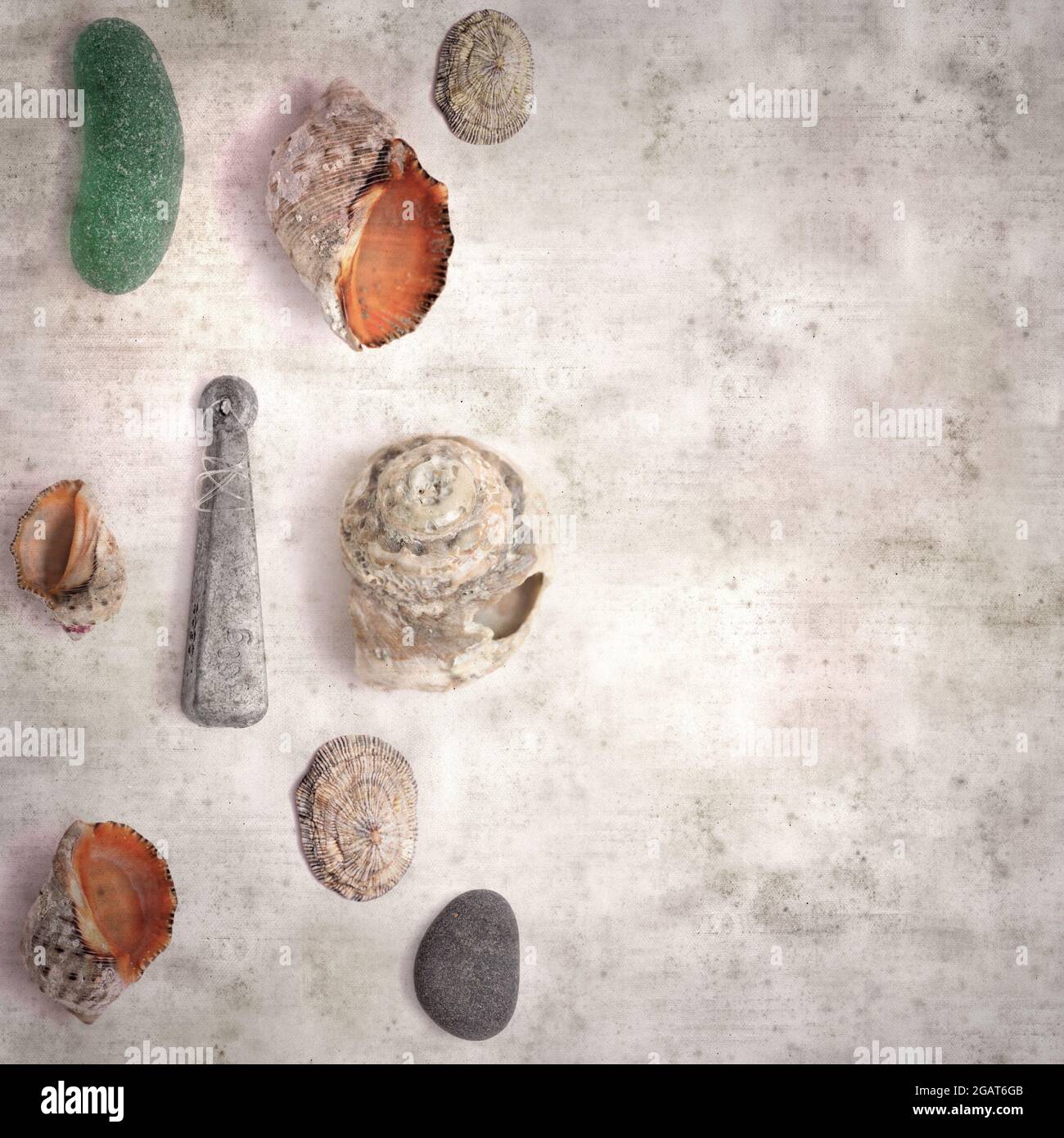 stylish textured old paper background with various objects found on ...