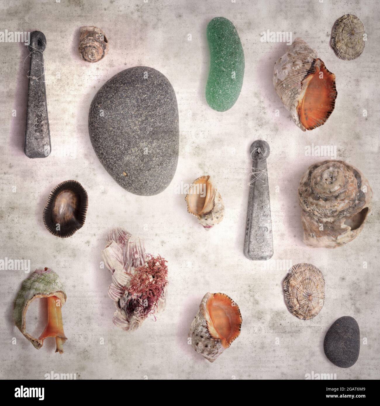 stylish textured old paper background with various objects found on ...