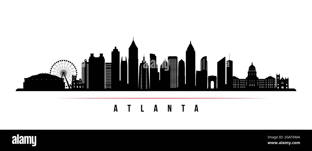 Atlanta city skyline horizontal banner. Black and white silhouette of ...