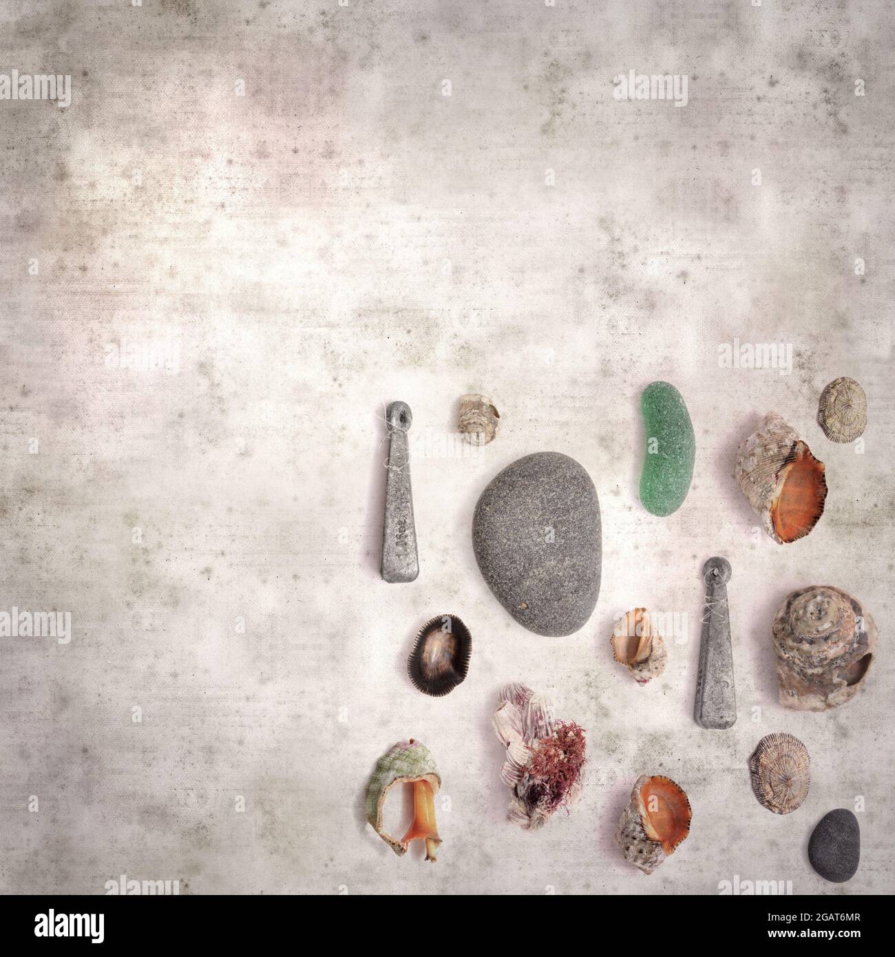 stylish textured old paper background with various objects found on ...