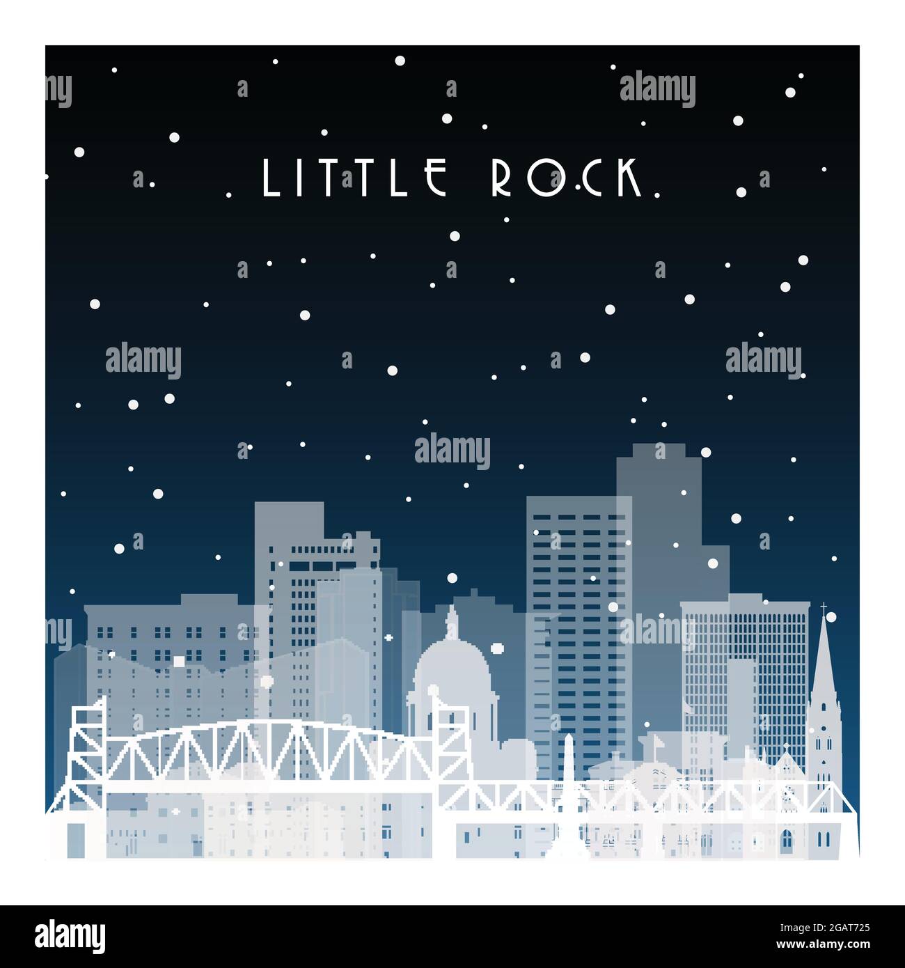 Winter night in Little Rock. Night city in flat style for banner ...