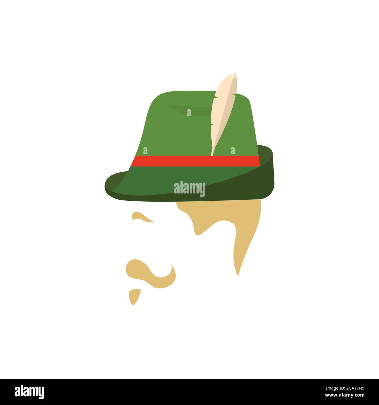 Man with traditional german green hat. Side view. Vector Illustration ...