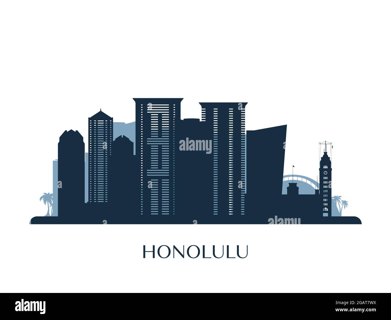 Honolulu skyline, monochrome silhouette. Vector illustration Stock ...