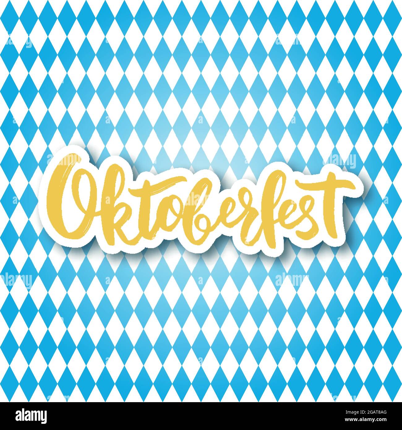 Handwritten lettering Oktoberfest on rhombic blue and white background ...