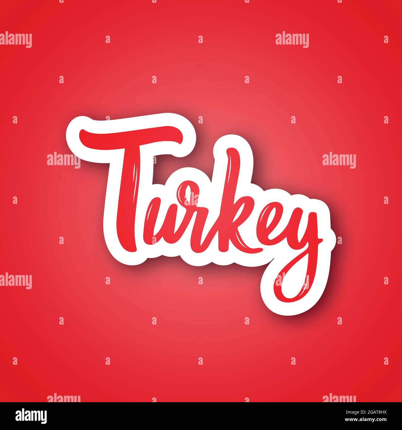 Tyrkey - handwritten name of the country. Sticker with lettering in ...