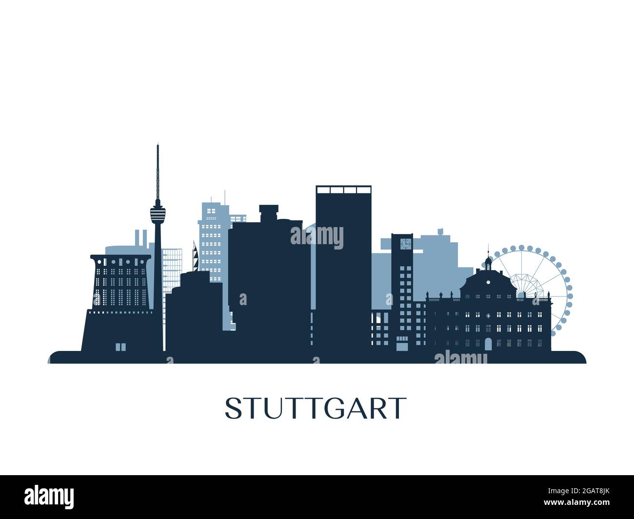 Stuttgart skyline, monochrome silhouette. Vector illustration Stock ...