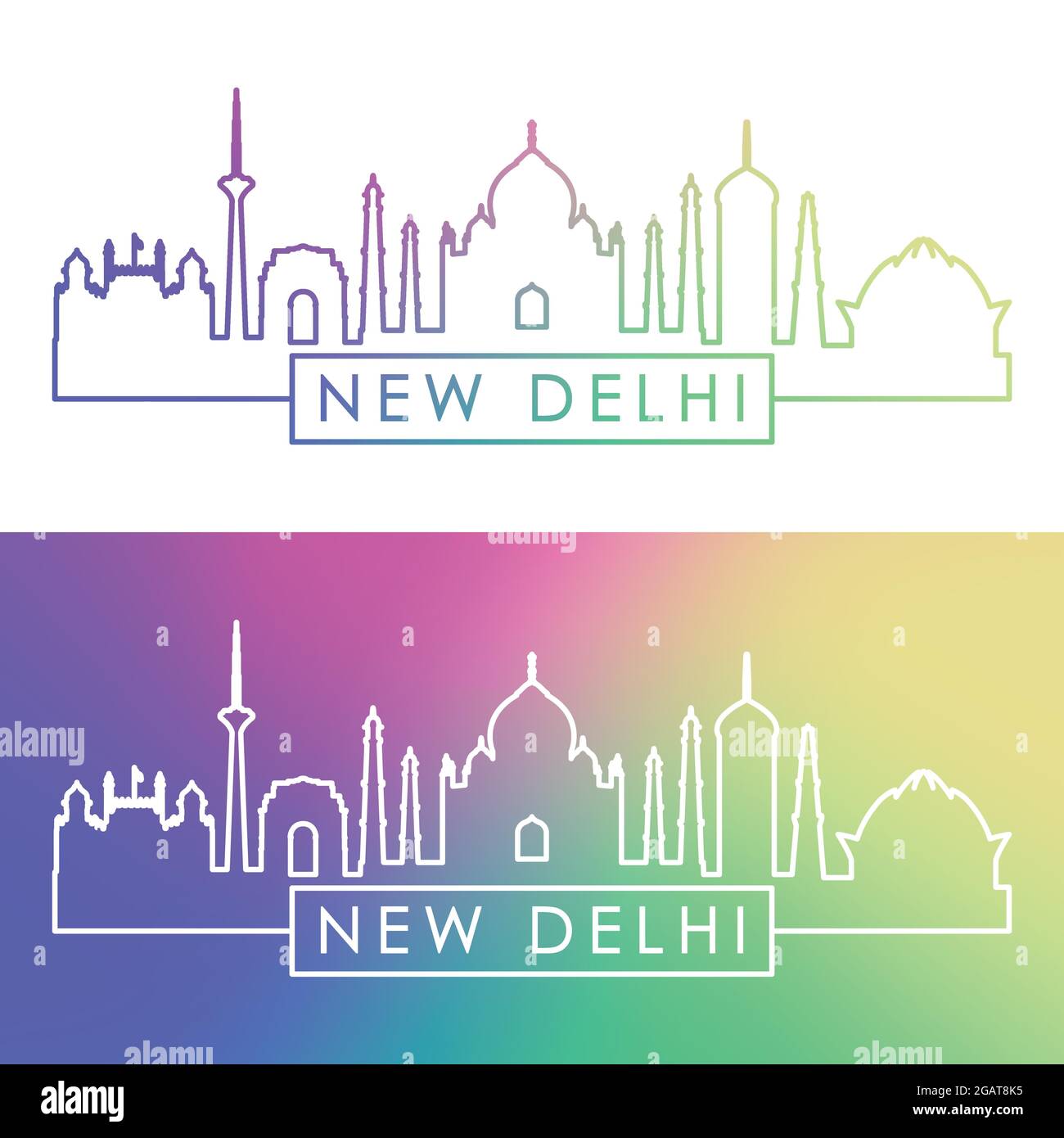 New Delhi skyline. Colorful linear style. Editable vector file Stock ...