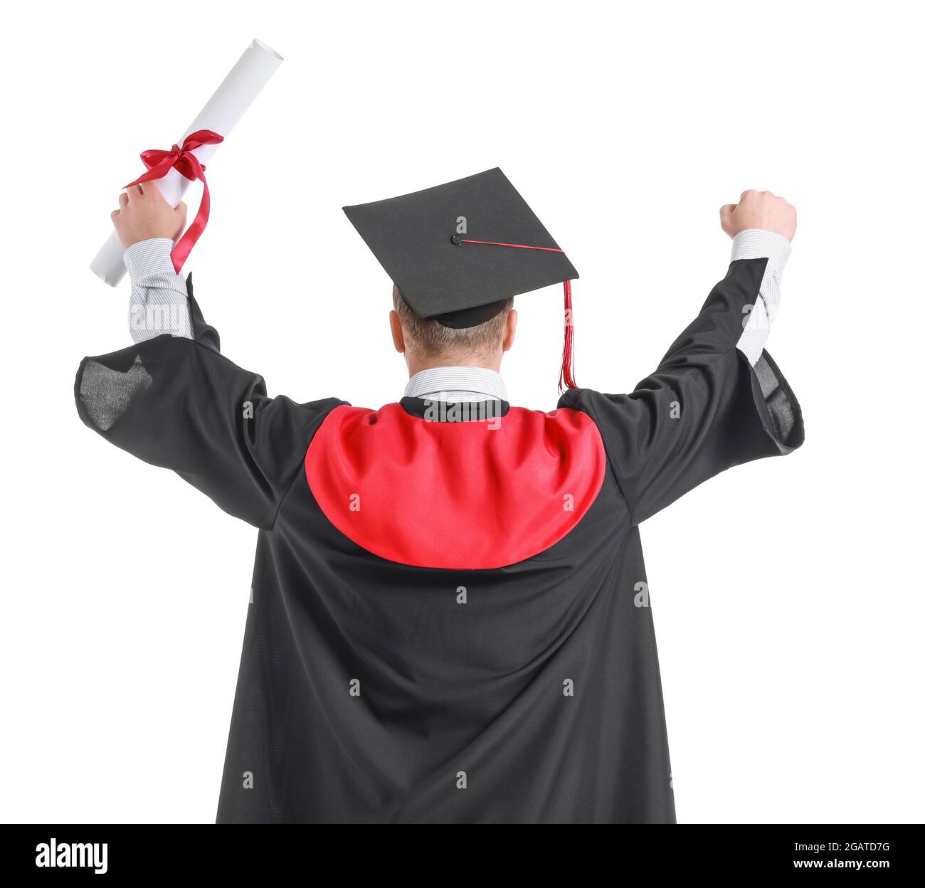 Happy graduating student on white background Stock Photo - Alamy