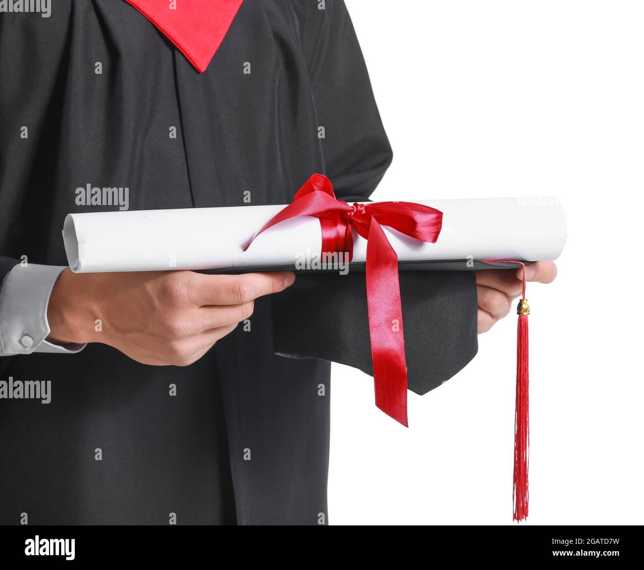 Male graduating student on white background, closeup Stock Photo - Alamy