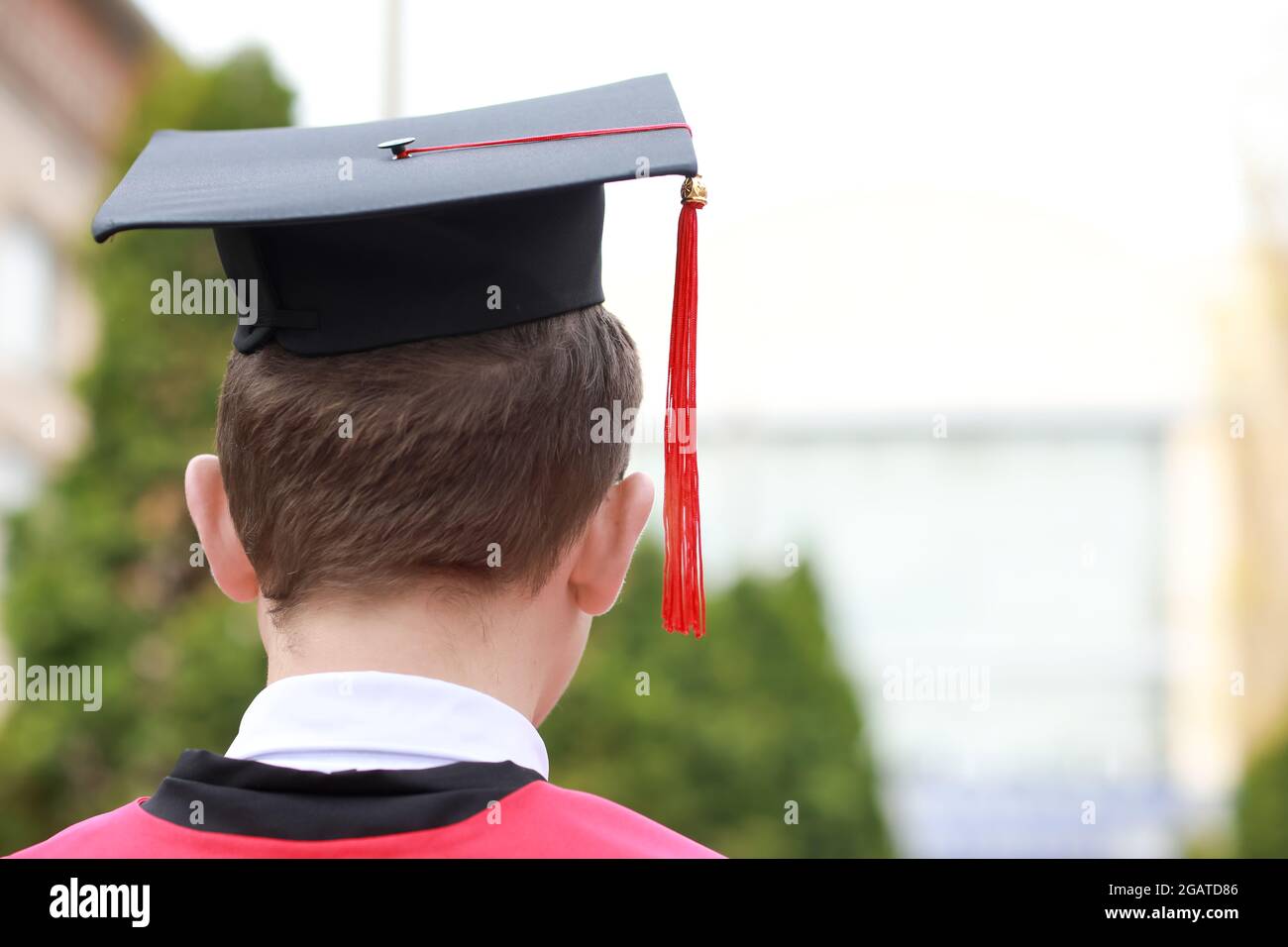 Male graduating student outdoors, back view Stock Photo - Alamy