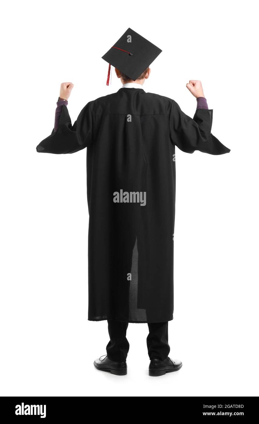 Happy graduating student on white background Stock Photo - Alamy