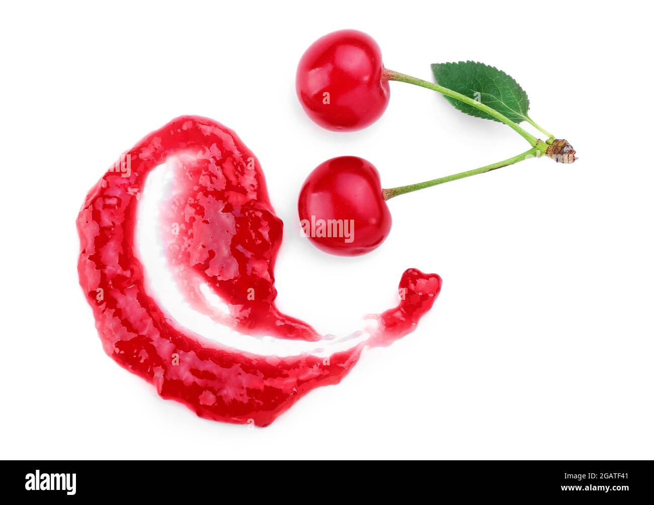 Smear of tasty cherry jam on white background Stock Photo - Alamy