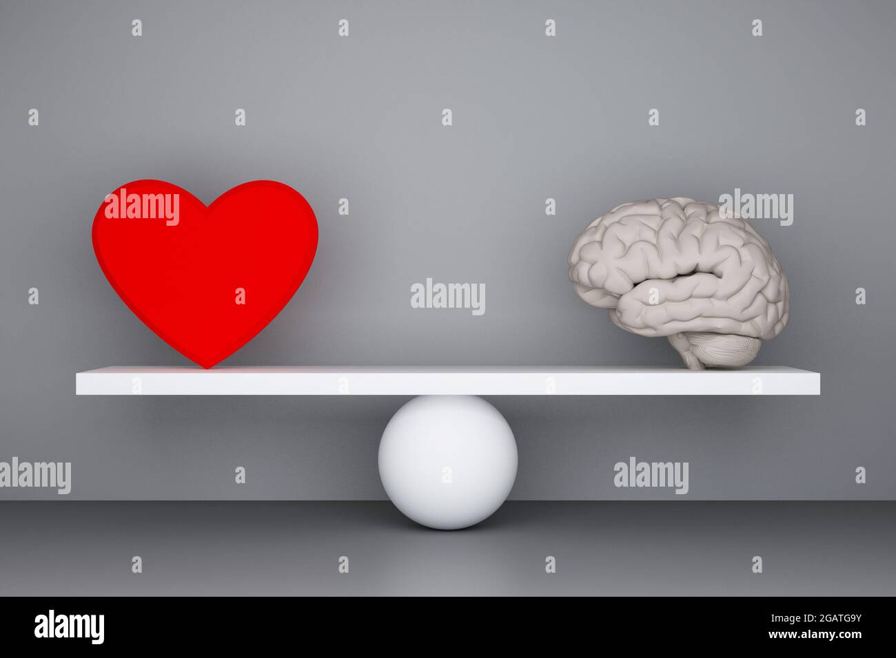 concept of balance between heart and brain. 3d rendering Stock Photo ...