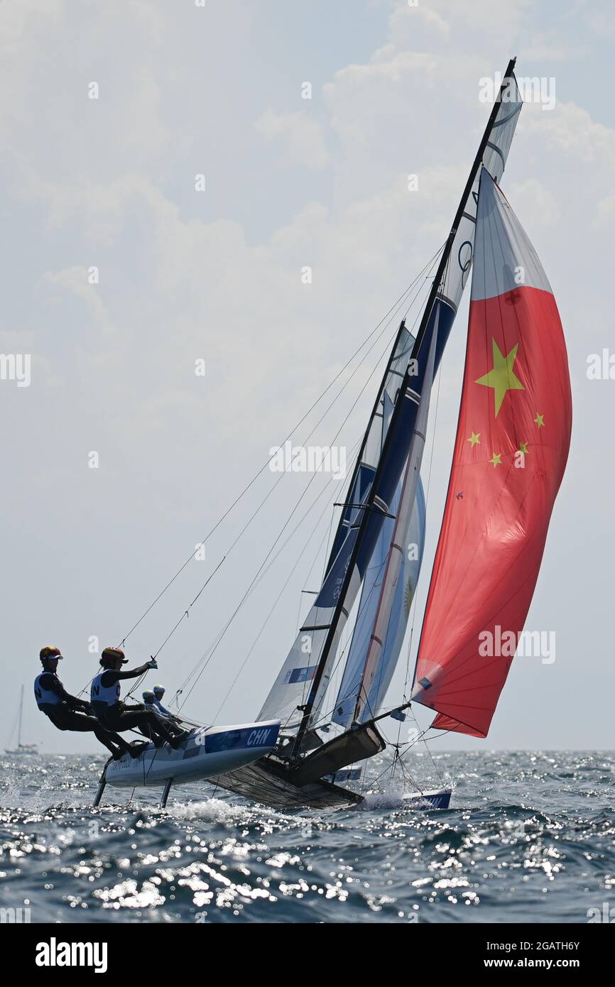 Kanagawa, Japan. 1st Aug, 2021. Yang Xuezhe (L) and Hu Xiaoxiao of ...