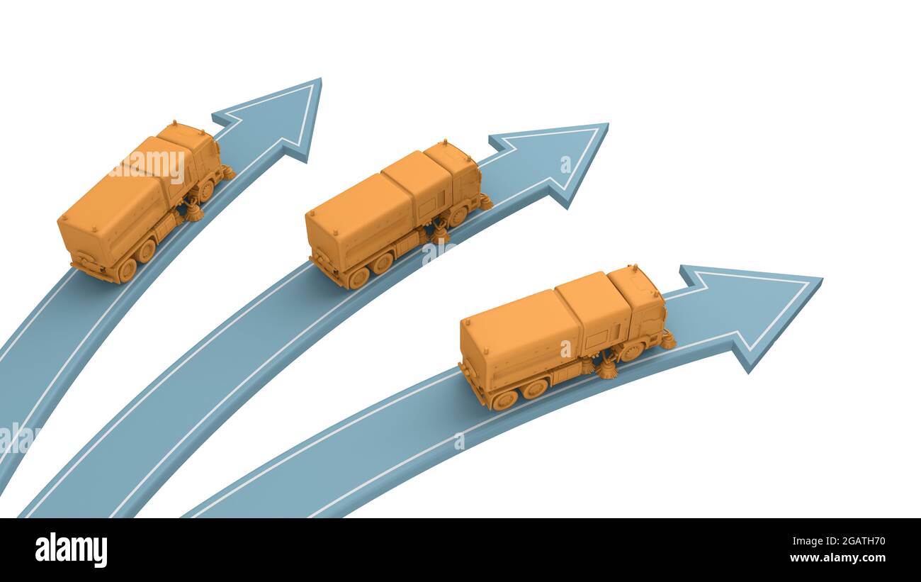orange sweepers move in different directions arrows. 3d rendering Stock ...