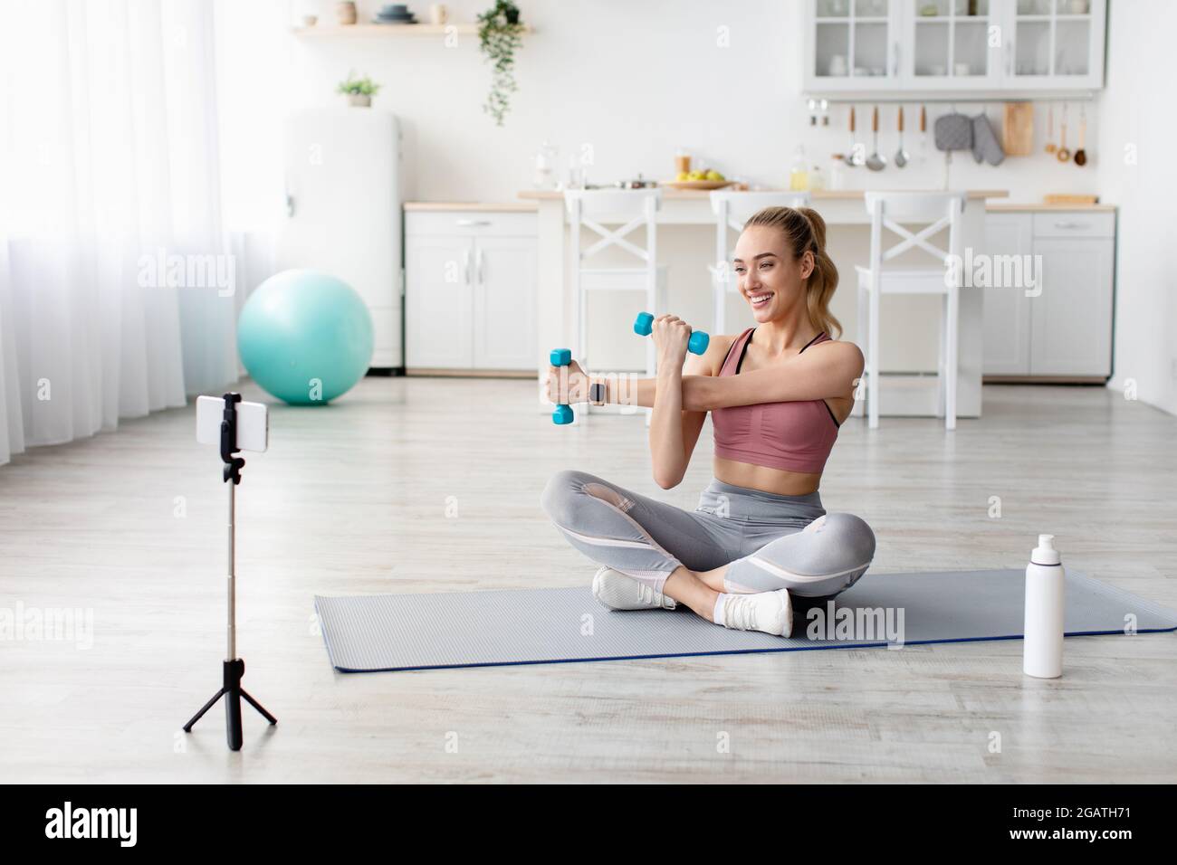 New normal, fitness lessons at home, online workout and coach remotely ...